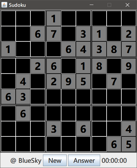 Github Bluesky 07sudoku Java Swing Game 1234 Sudoku 数独游戏 Java Gui Game