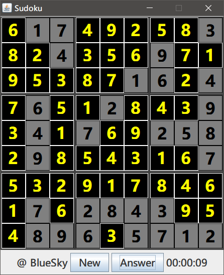 Github Bluesky 07sudoku Java Swing Game 1234 Sudoku 数独游戏 Java Gui Game 